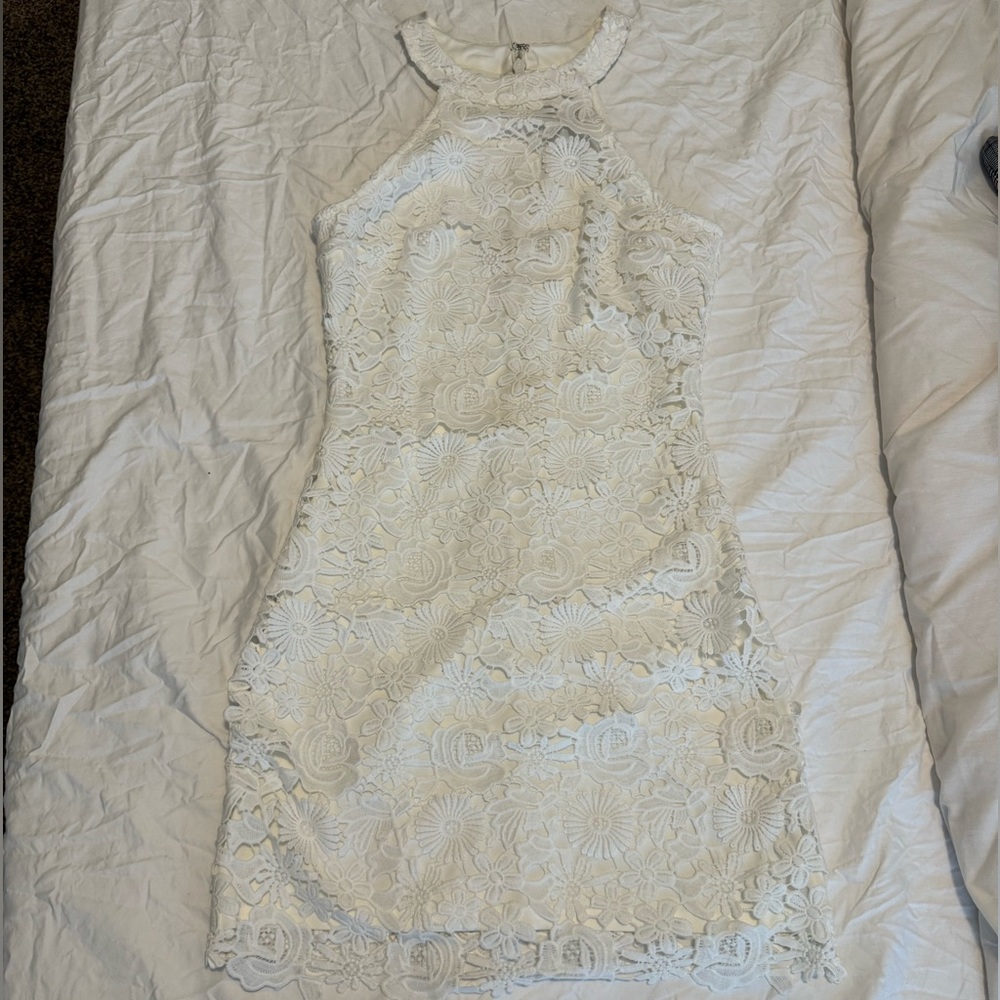 Lulu’s Love Poem Ivory Lace Dress - Gem